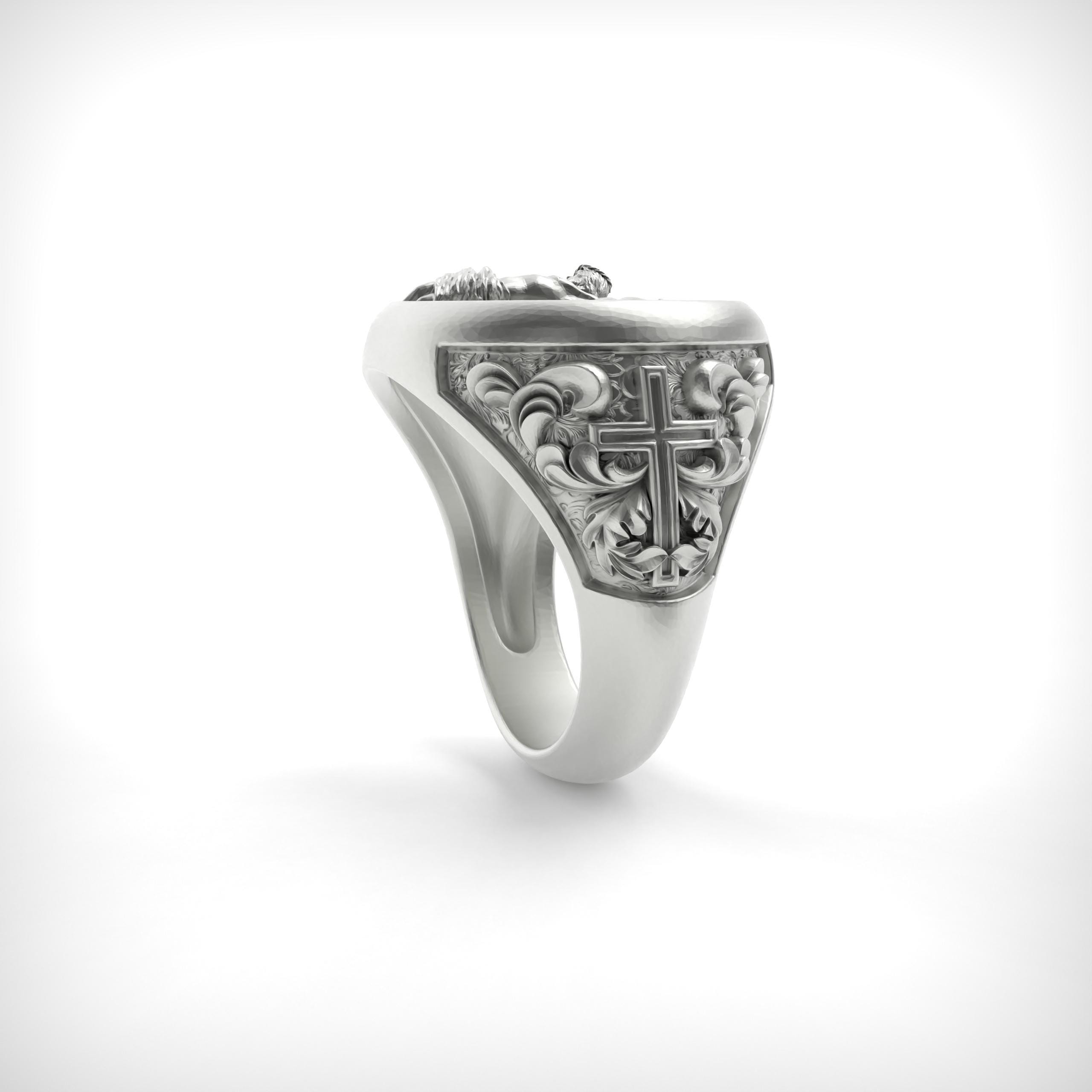Jesus Crucifix Signet Ring, INRI Sterling Silver Religious Ring for Men ...