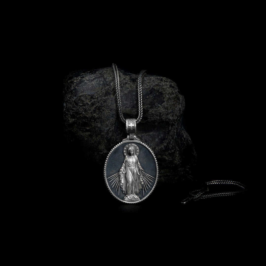 Miraculous Virgin Mary Necklace, Saint Charm, Mary Cross Necklace ...
