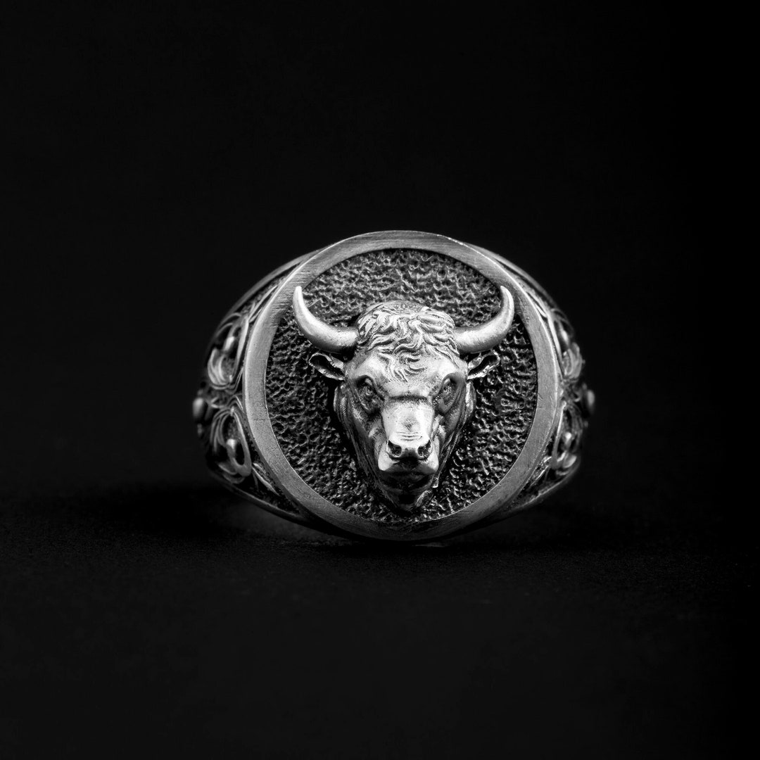 Taurus Bull Head Ring, Taurus Ring, Biker Ring , Boyfriend Ring, Animal Head, Animal Ring ...
