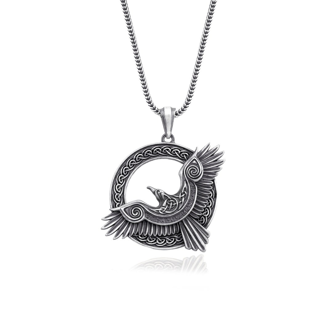 Viking Raven Flight Circle Necklace, Viking Eternity Raven Pendant ...