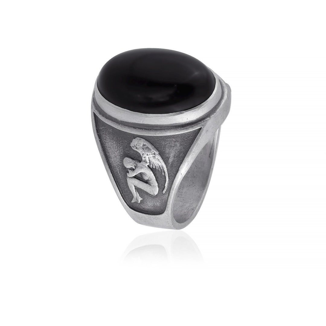 Onyx Angel Gemstone Ring, Angel Wings Ring, June Birthstone, Bohemian ...