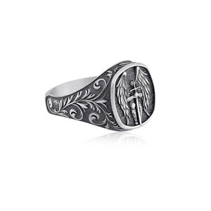 St Michael the Archangel Signet Ring, Sterling Silver Archangel Ring ...
