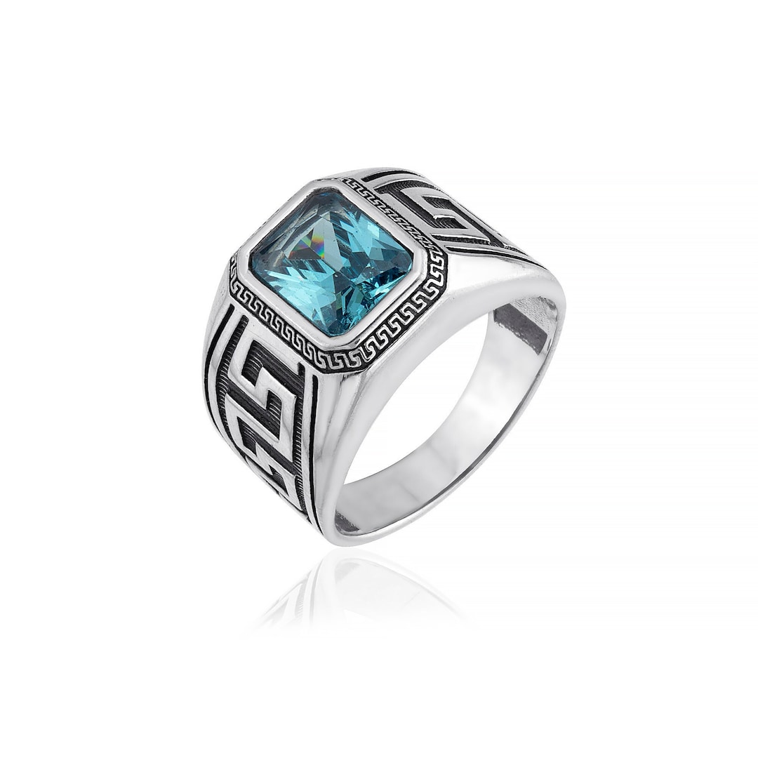 Ancient Greek Mythology With Blue Topaz Stone Men Silver Ring, Men ...