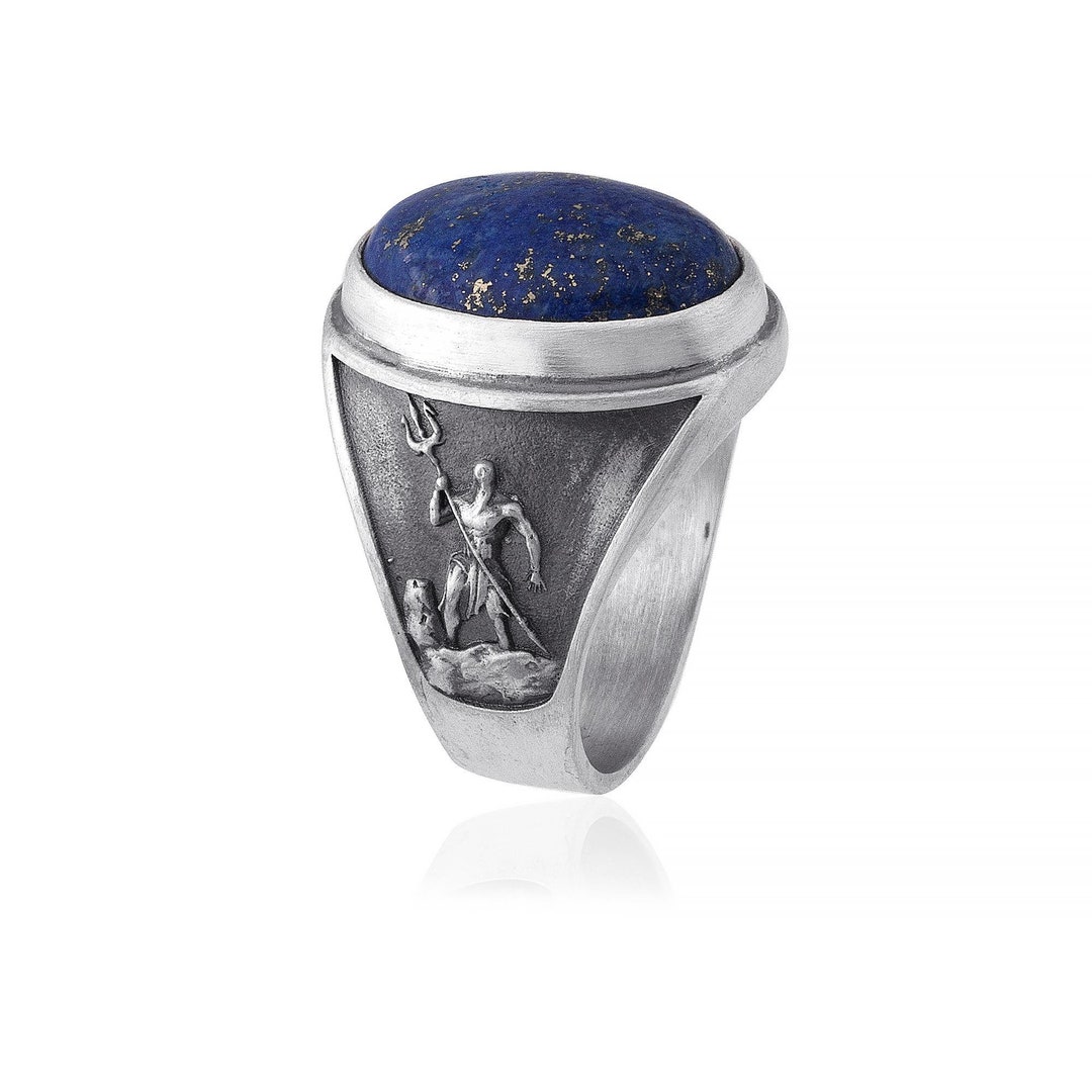 Lapis Lazuli Poseidon Gemstone Ring, Ancient Greek, Ancient Ring ...