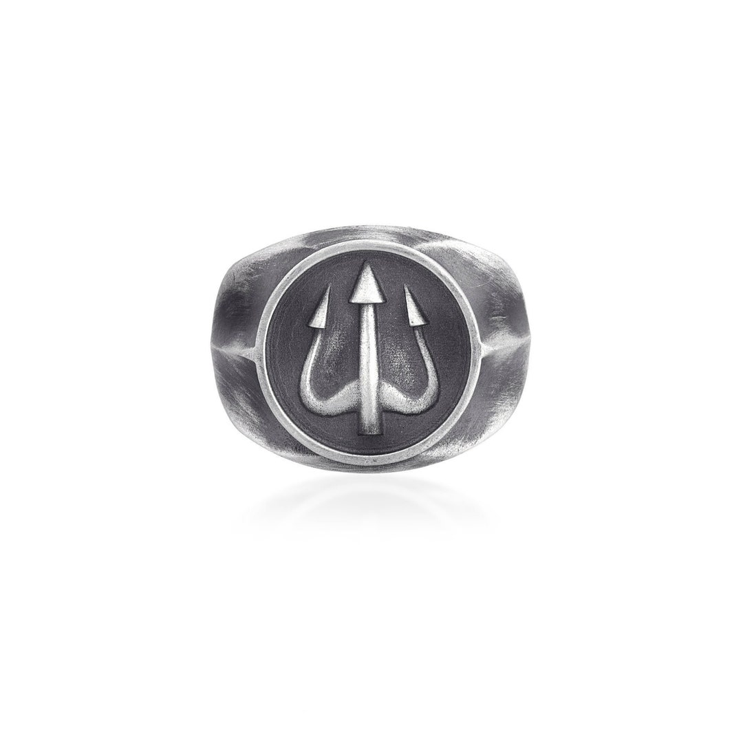 Poseidon Trident Sterling Silver Signet Ring, Greek Mythology Jewelry ...
