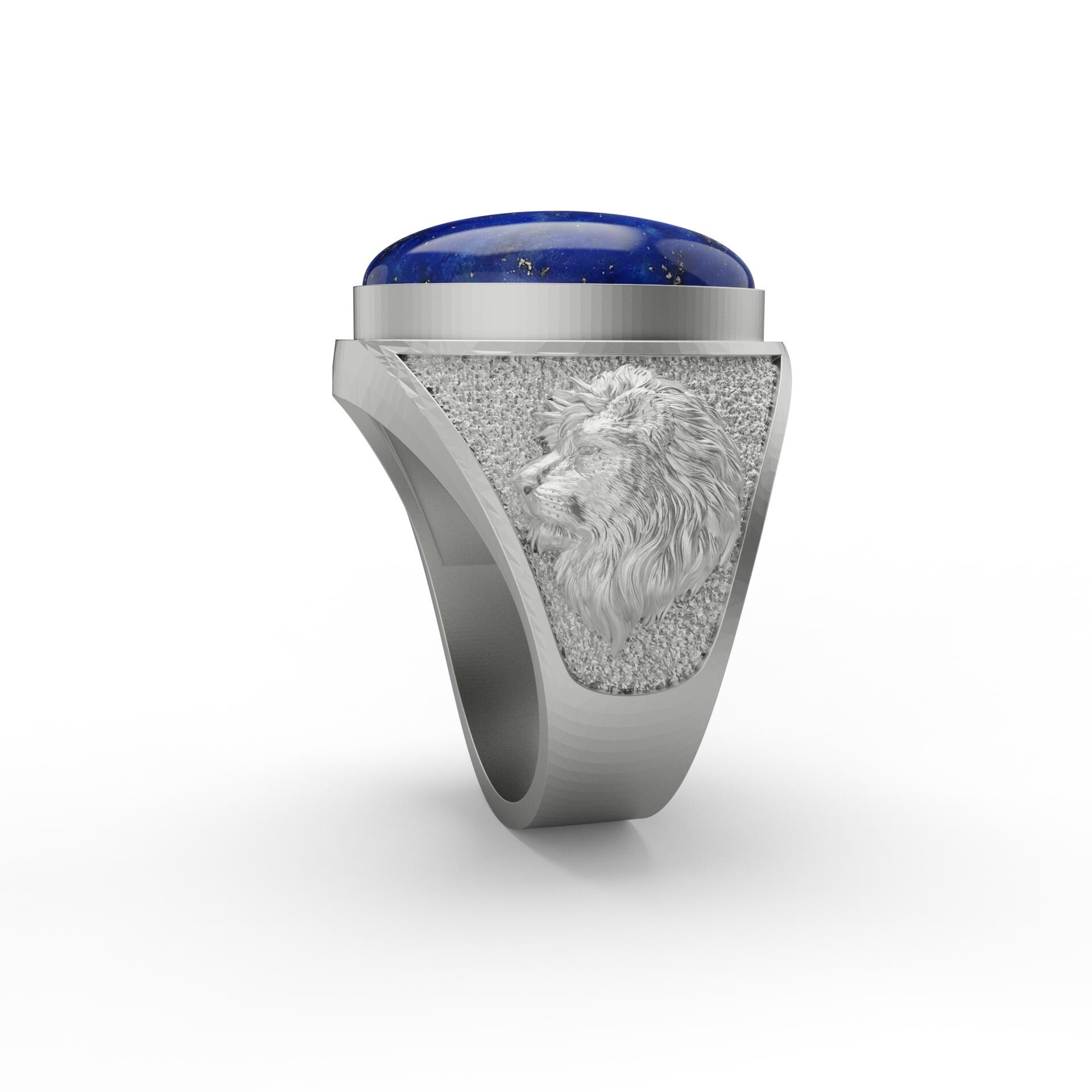 Lapis Lazuli Lion Head Gemstone Ring, Oval Gemstone Ring, Mens Lion ...