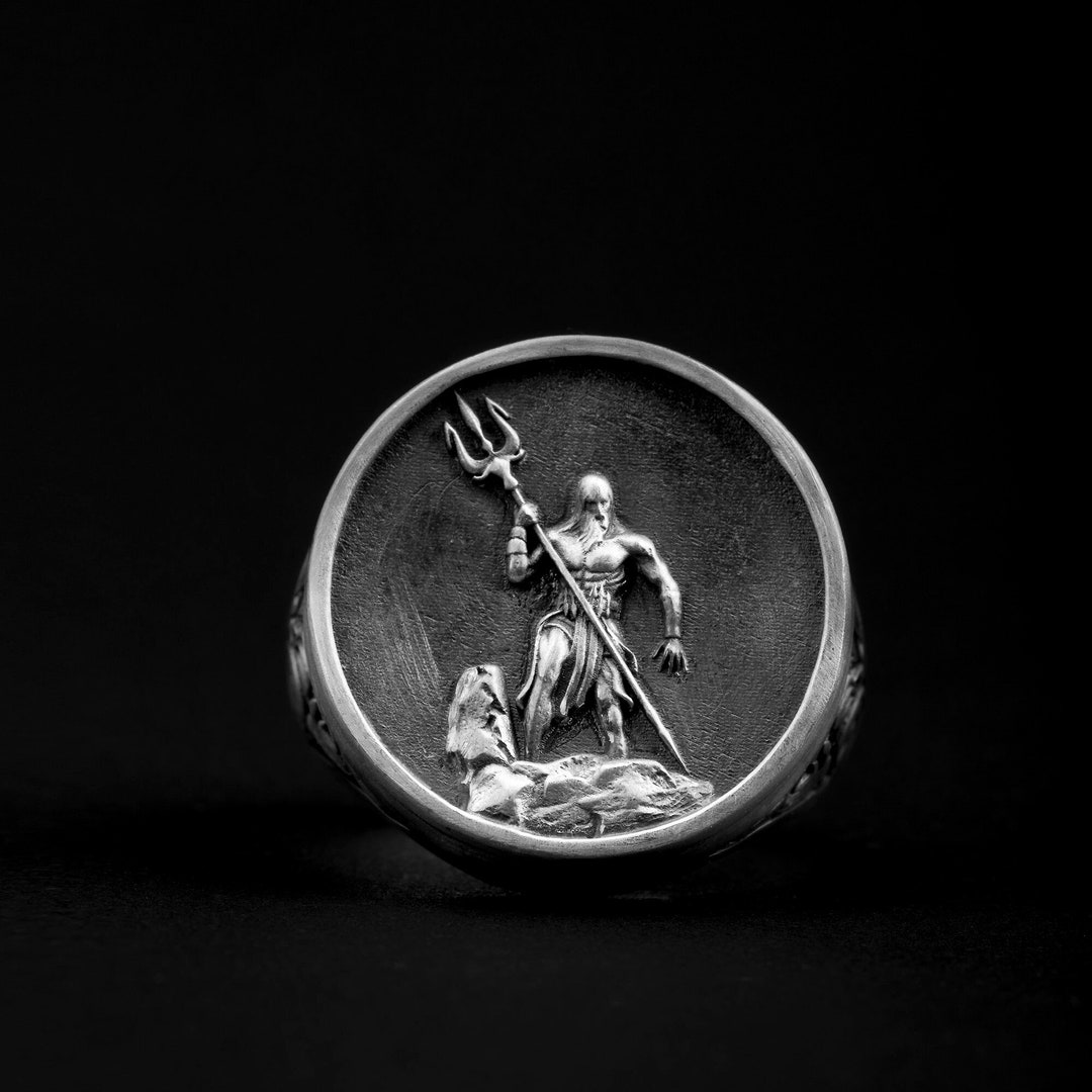 Poseidon Greek Ring, God Poseidon, Celtic Rings, Gift for Husband, Mens ...