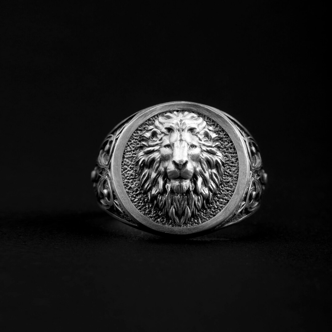 Buy Octagon Lion Head Ring, Animal Ring, Lion Head Ring, Octagon Ring ...