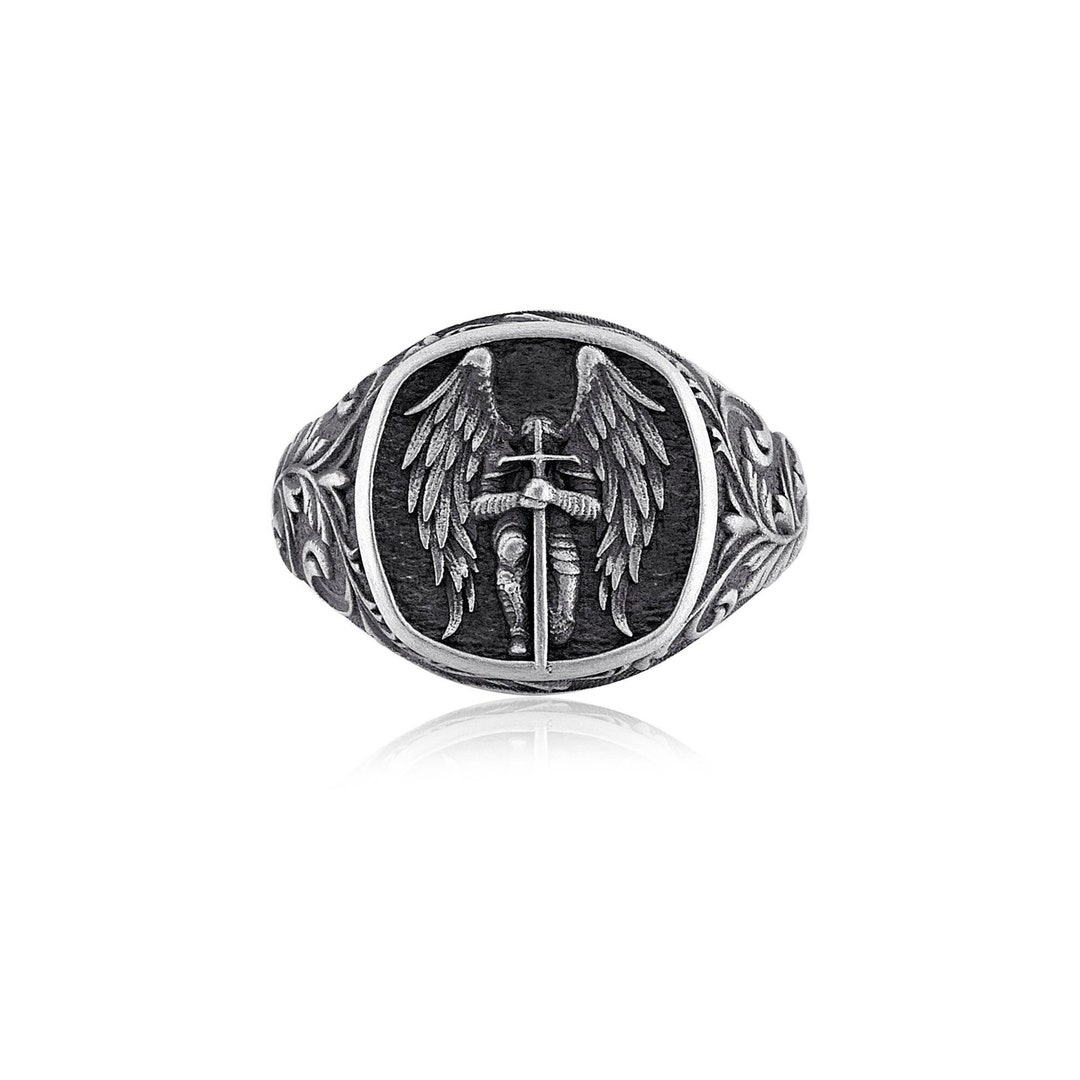 St Michael the Archangel Signet Ring, Sterling Silver Archangel Ring ...