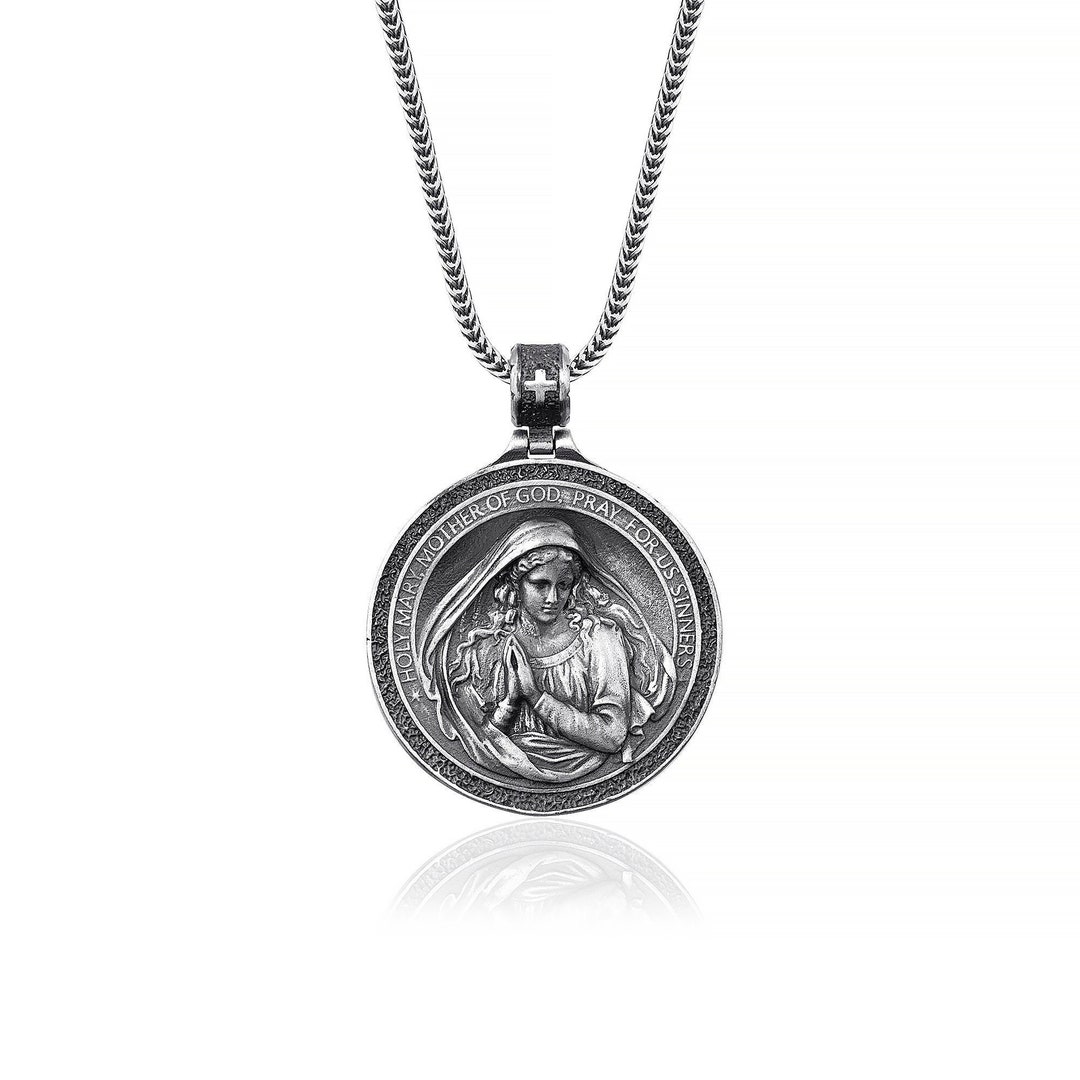 Holy Virgin Mary Religious Necklace, Saint Charm, Mary Cross Necklace ...