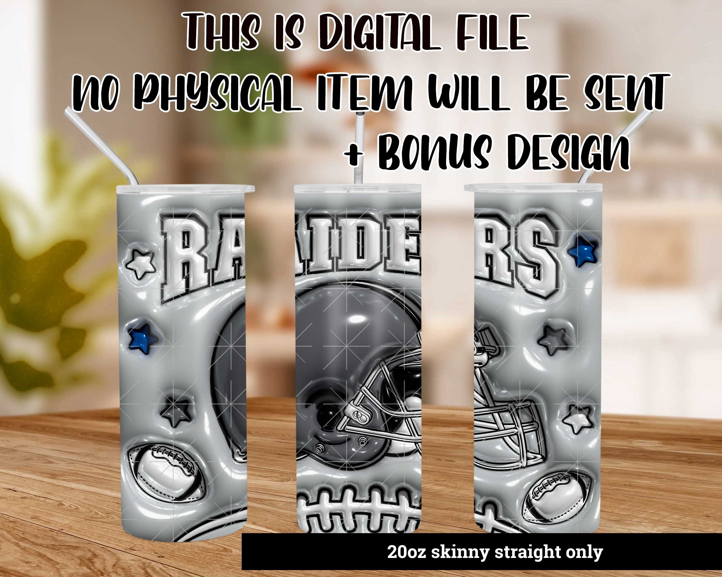 3D Inflated Raiders Football Team 20oz Tumbler Wrap PNG Sublimation 3D ...