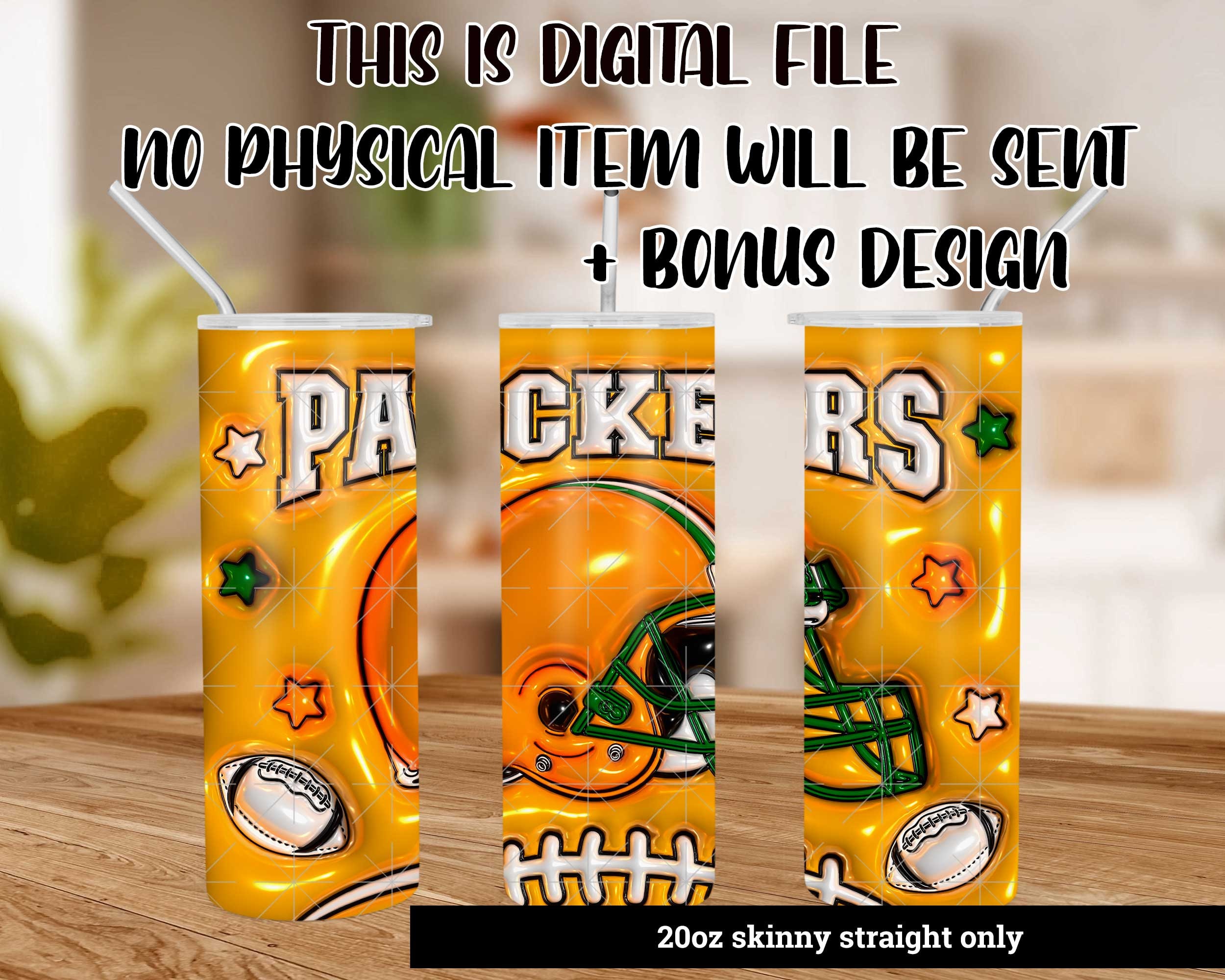 3D Inflated Packers Football Team 20oz Tumbler Wrap PNG Sublimation 3D ...