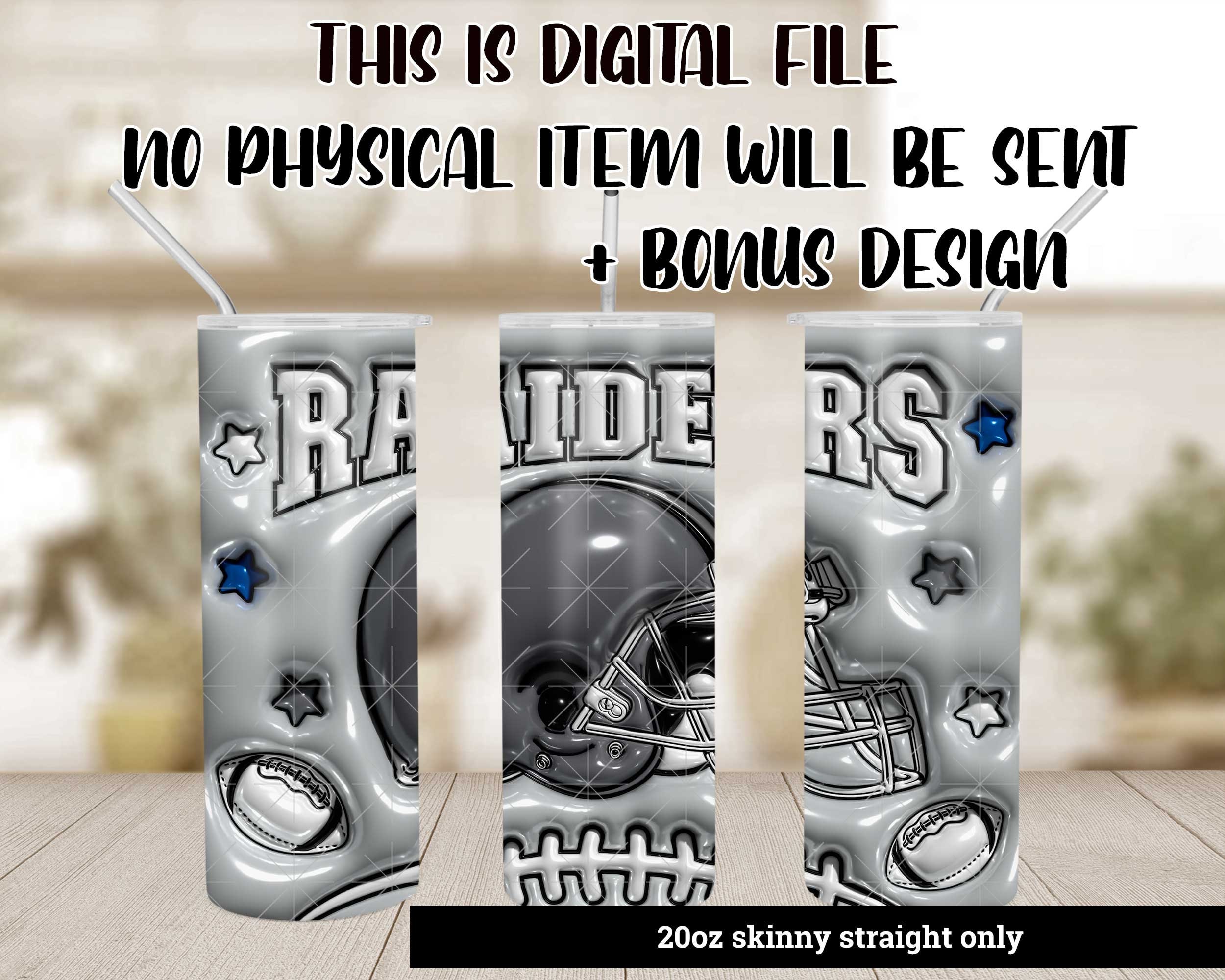 3D Inflated Raiders Football Team 20oz Tumbler Wrap PNG Sublimation 3D ...