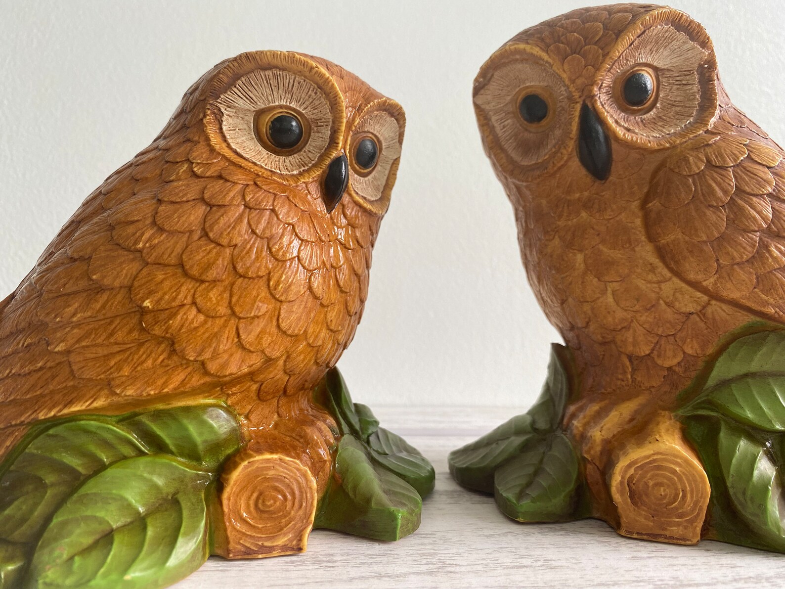 Pair of Vintage 70s Homco Resin Owl-on-a-branch Figurines, Pair of ...