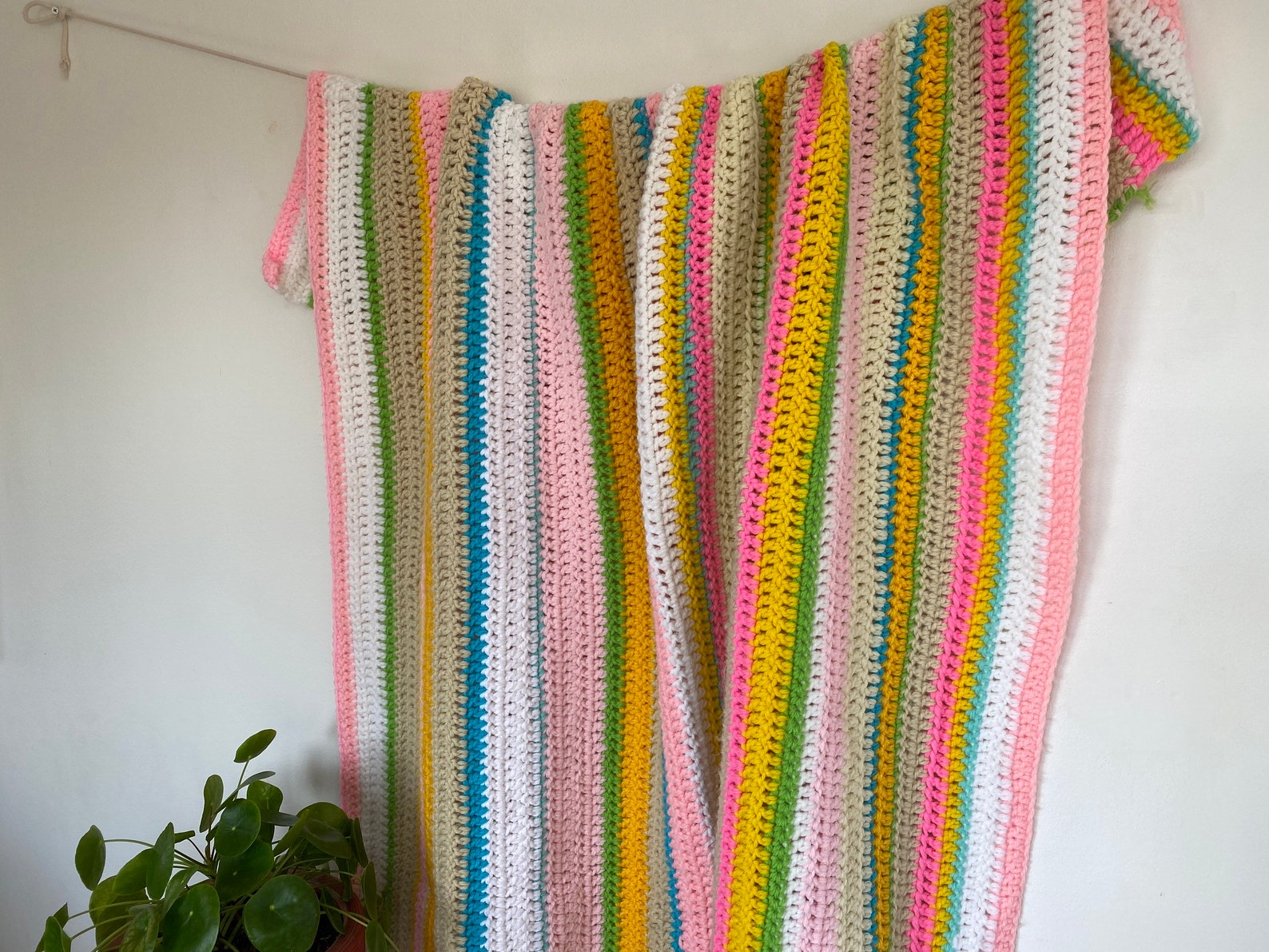 Vintage Handmade Candy Stripe Crochet Afghan: Colorful Acrylic Throw - Etsy