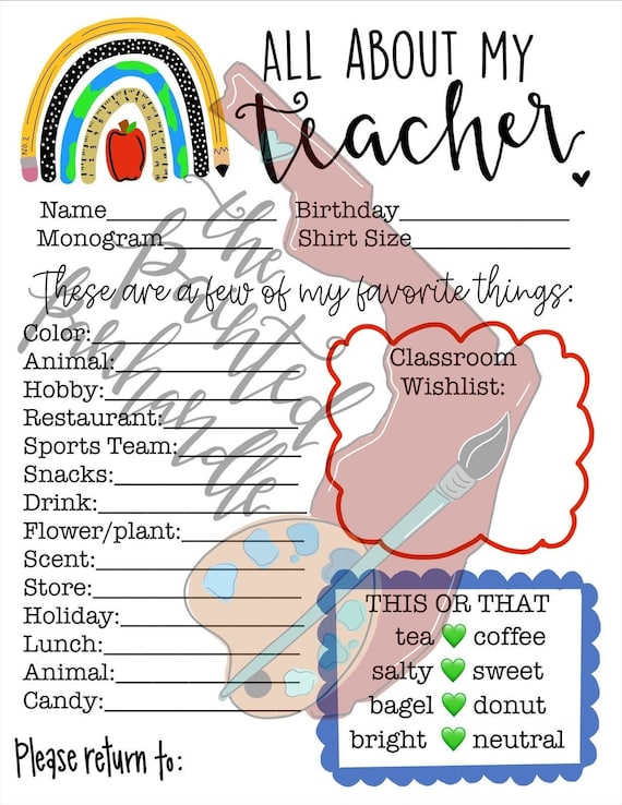 All About My Teacher Printable - Etsy