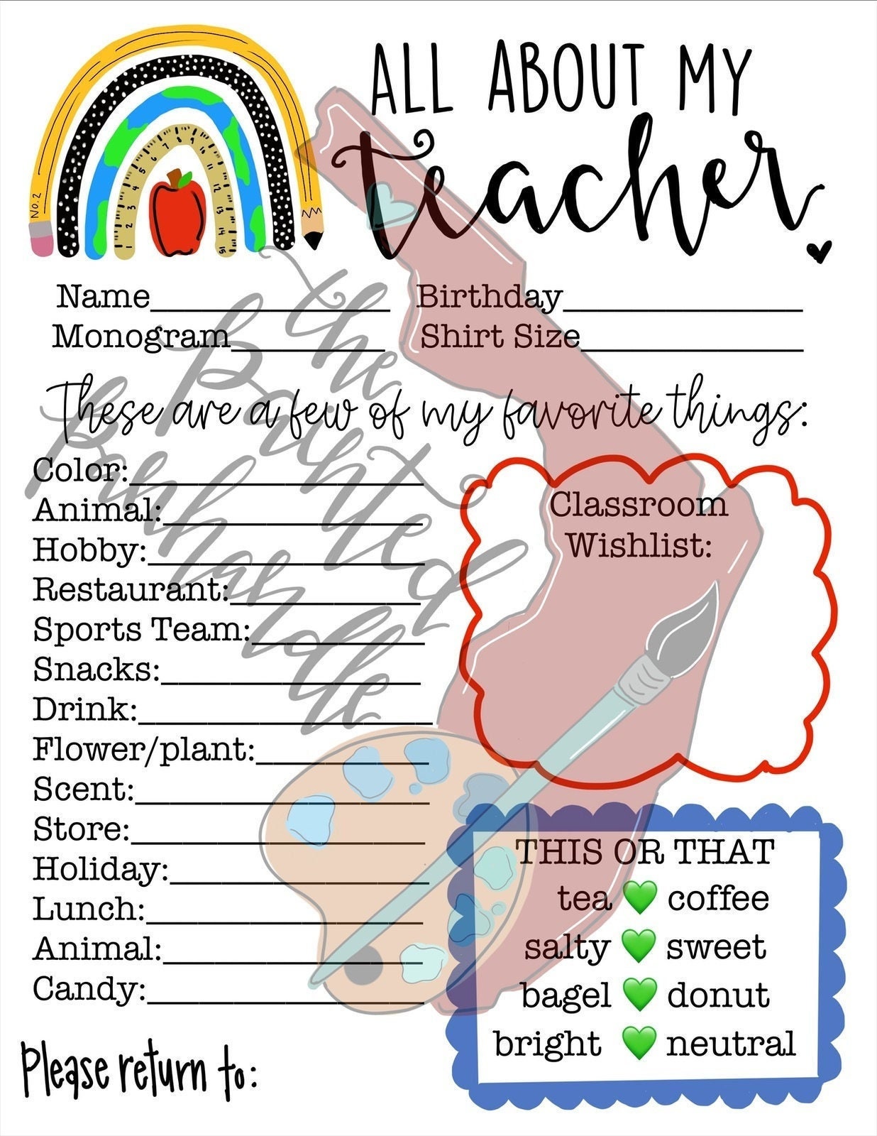 All About My Teacher Printable - Etsy