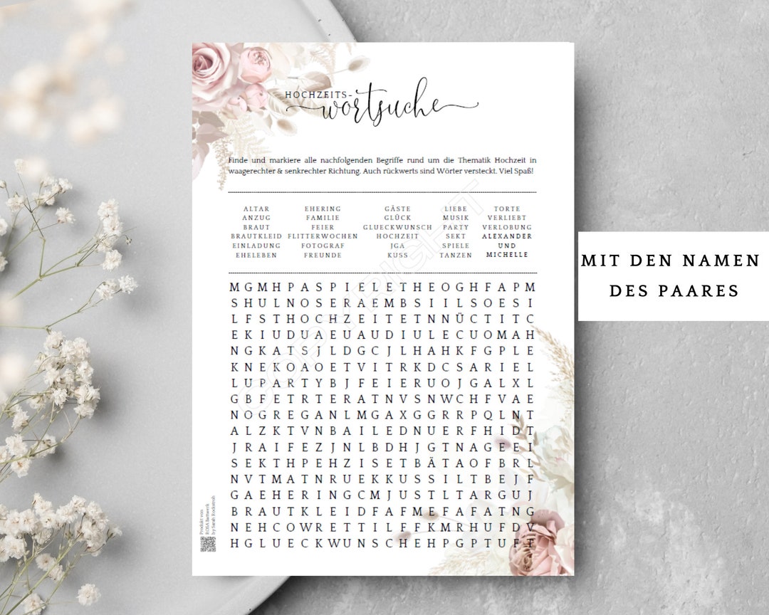 Personalized Wedding Game With the Bride and Groom's Names, Crossword ...
