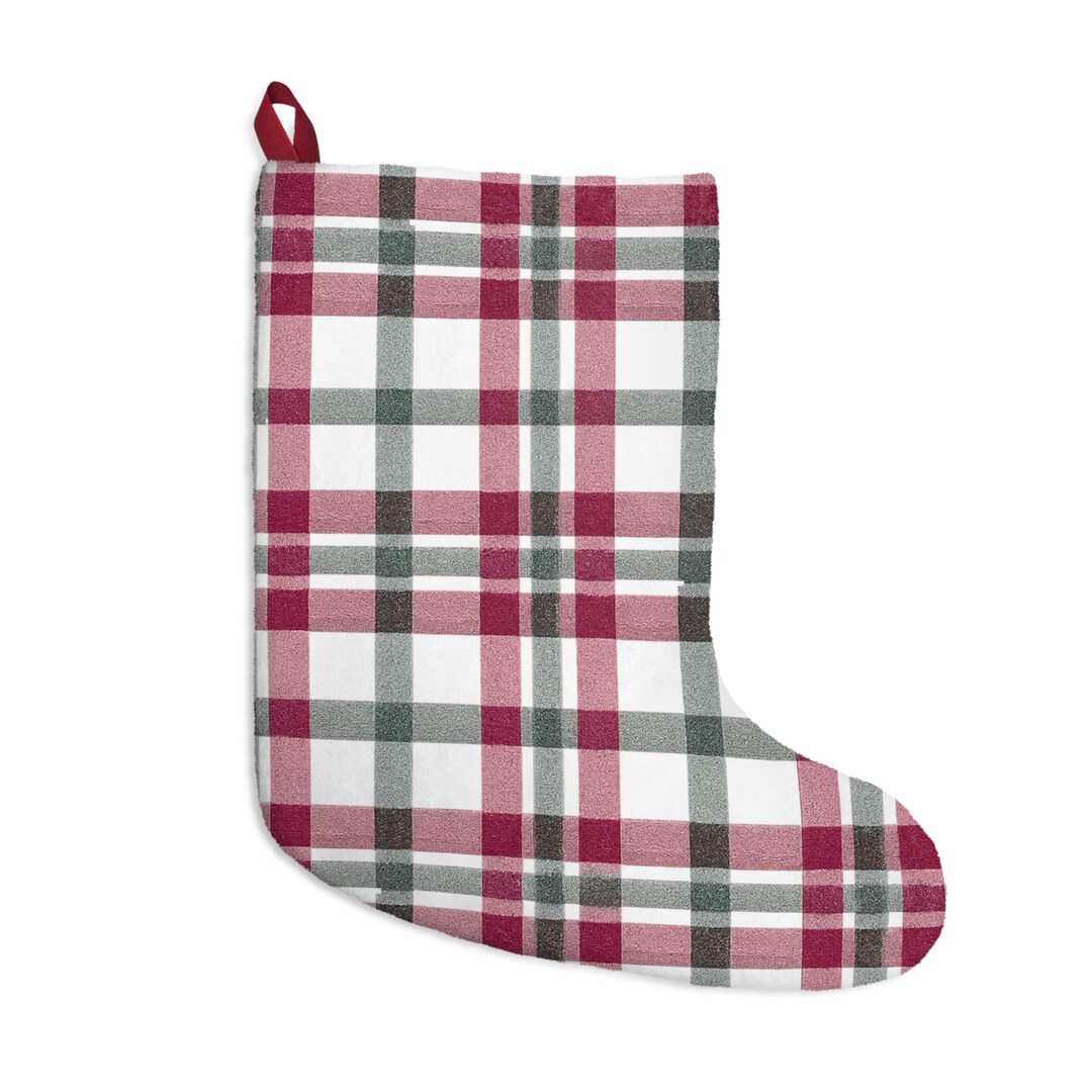 Plaid Christmas Stocking: Fleece Tree Pattern Holiday Decor - Etsy