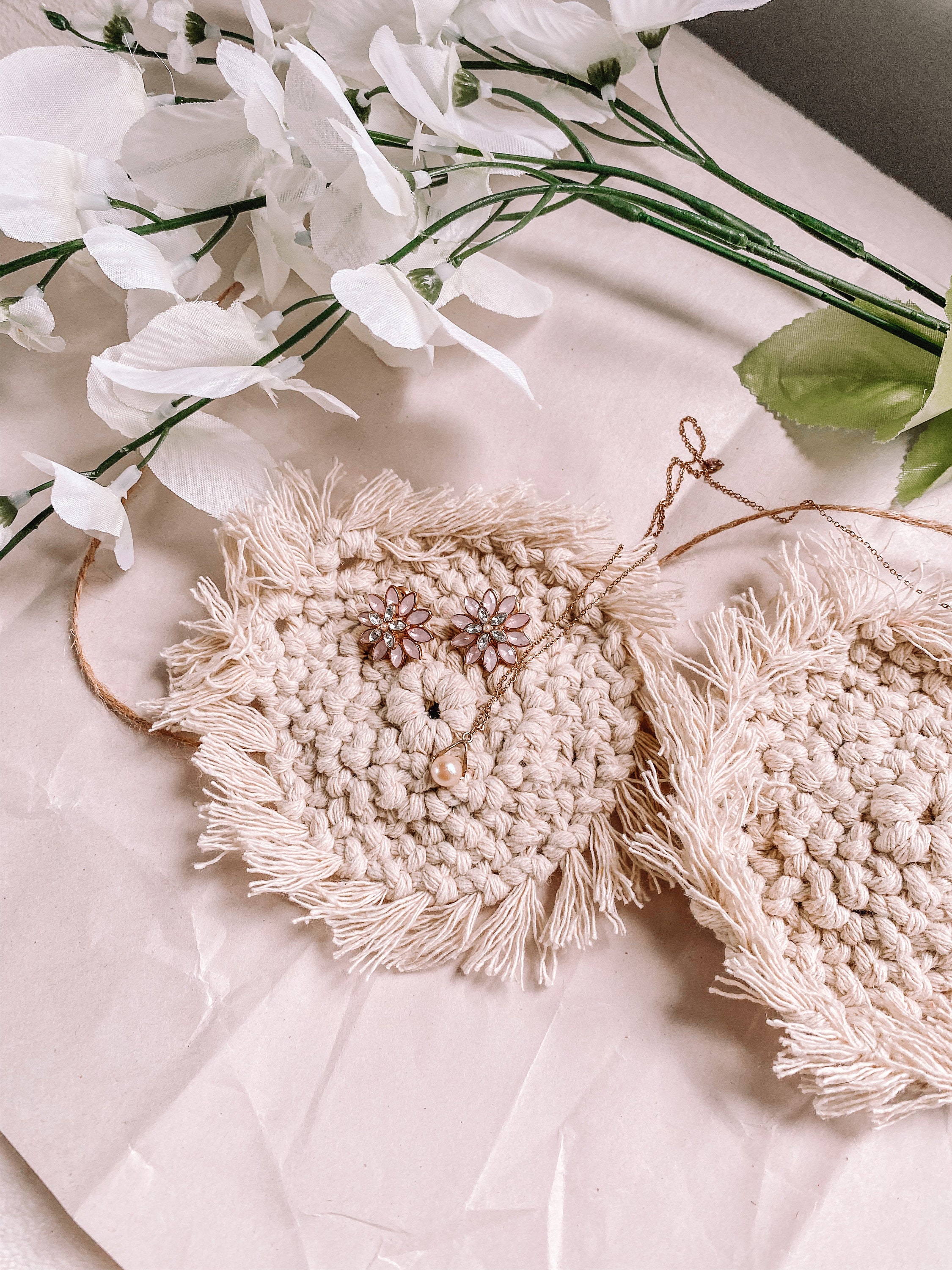 Sottobicchieri Macrame fatti a mano, tappeto tazza, sottobicchieri Boho ...