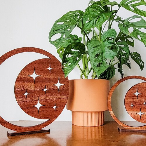 Wooden Moon and Stars Décor 2 Size Options Display Stand & - Etsy