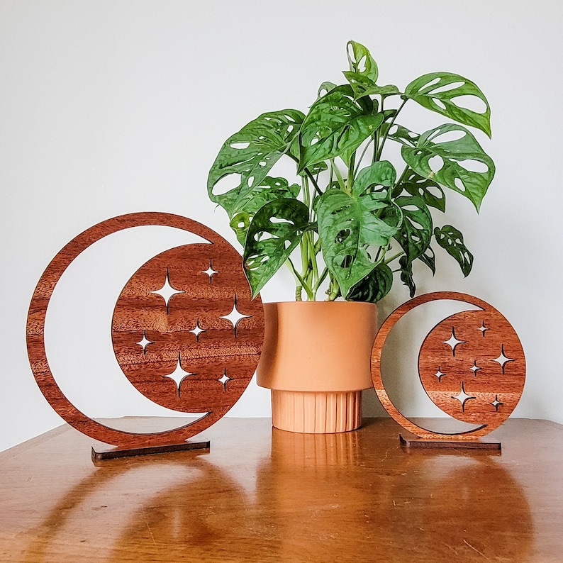 Wooden Moon and Stars Décor 2 Size Options Display Stand & - Etsy