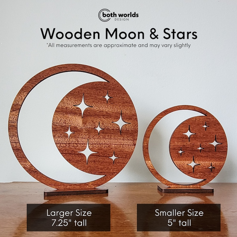 Wooden Moon and Stars Décor 2 Size Options Display Stand & - Etsy