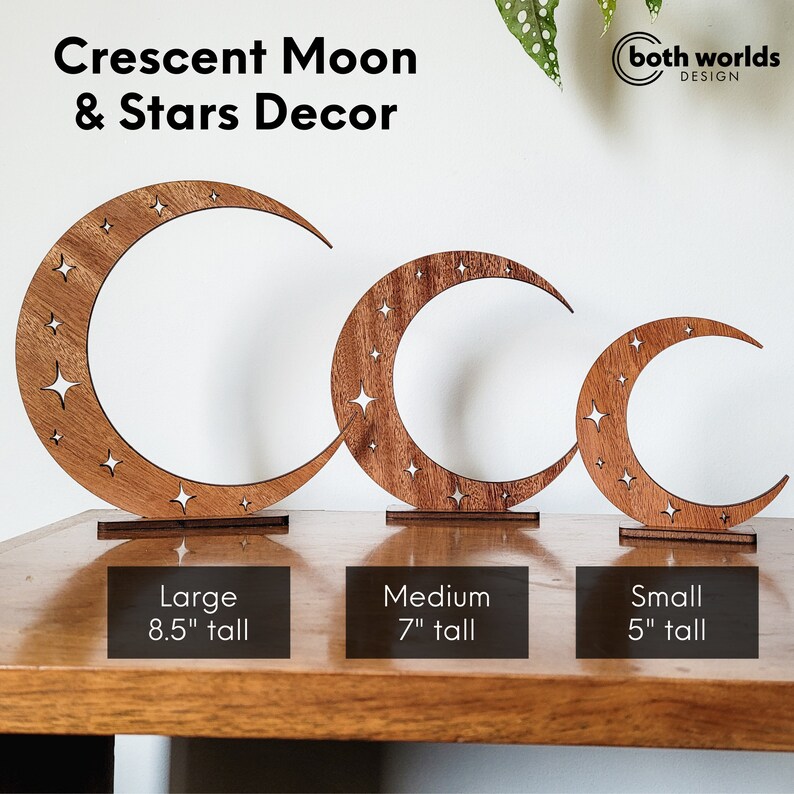 Wooden Crescent Moon and Stars Décor - 3 Sizes Available - Stand ...