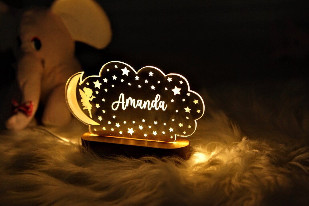 Custom Night Light With Moon & Fairy - Kids Room Decor - Baby Girl ...
