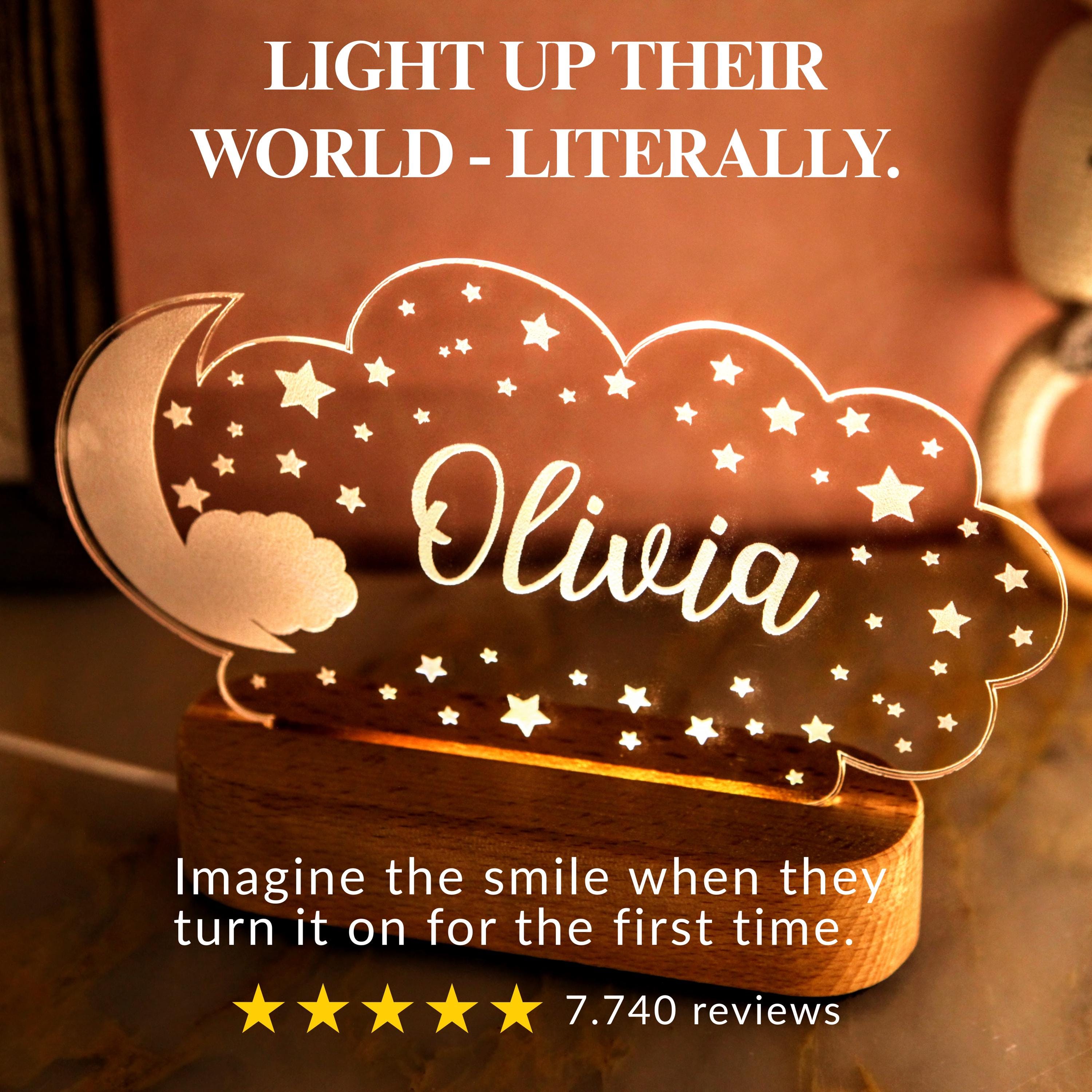 Personalized Night Light With Moon & Stars - Kids Room Decor - Newborn ...