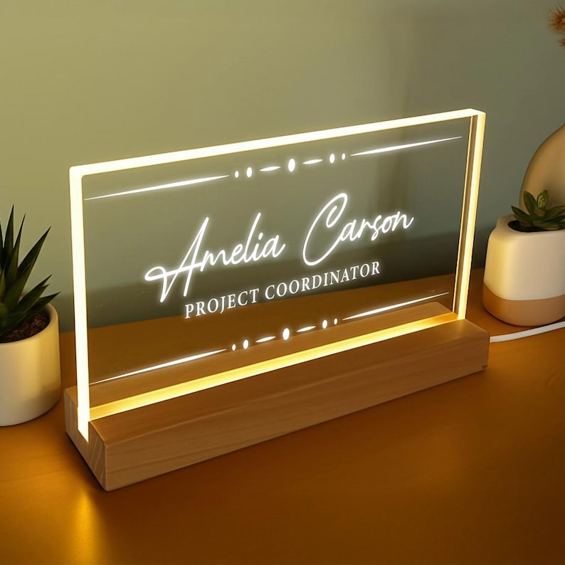 Custom Name Plate Night Light With Job Title, Personalized Office Desk ...