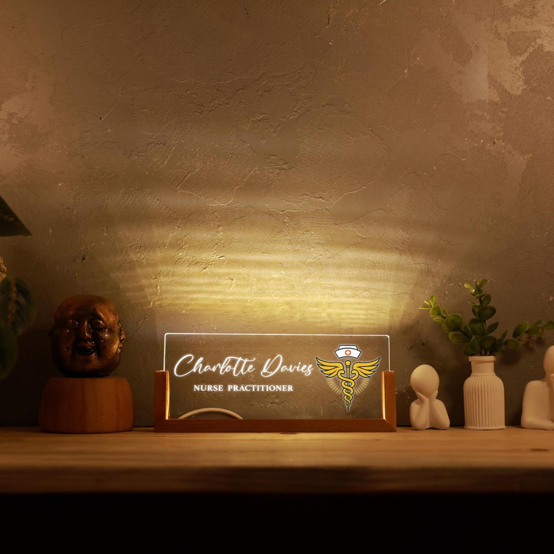 Custom Name Plate Night Light With Job Title, Personalized Office Desk ...