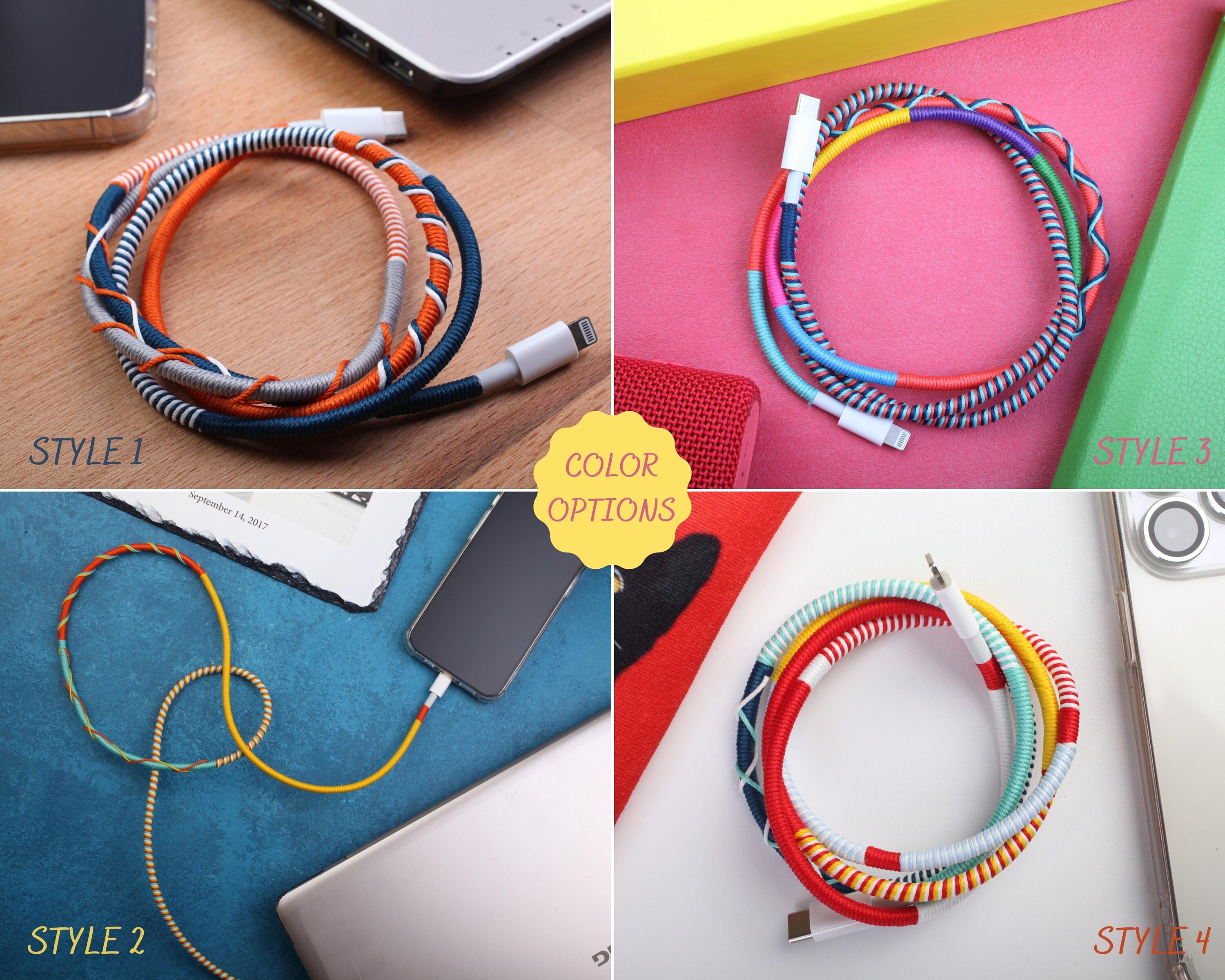 Handmade Colorful Charger Cable - Colleague Gift - Multicolor Charger ...