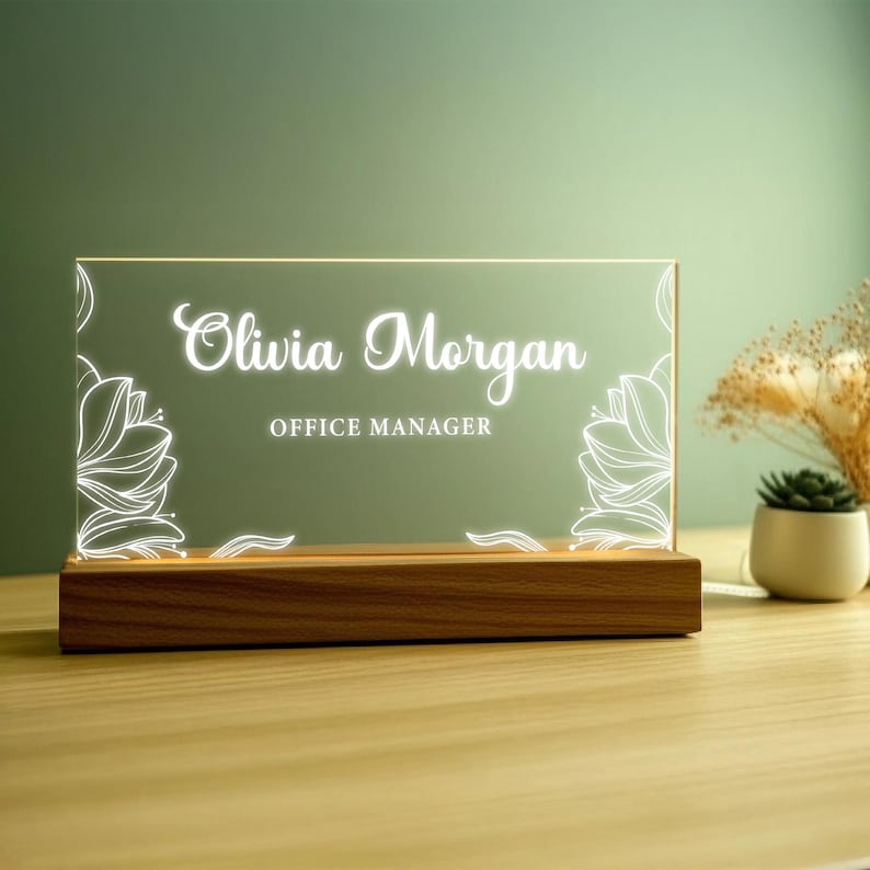 Custom Name Plate Night Light With Job Title, Personalized Office Desk ...