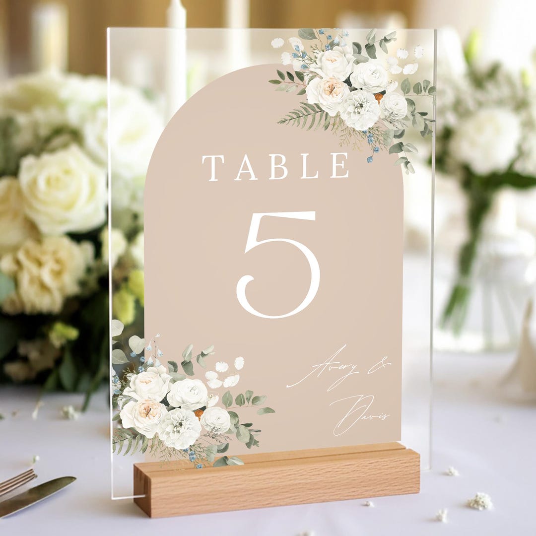 Acrylic Table Numbers With Floral Arch – Wedding Table Markers - Floral ...
