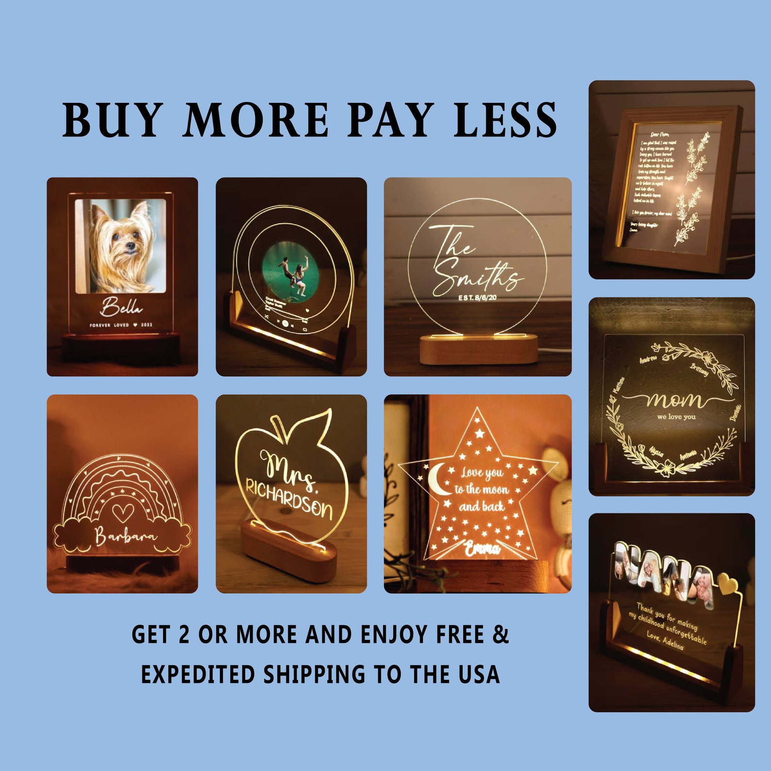 Personalized Night Light Home Decor Wedding Gift Ideas Engagement Gift ...