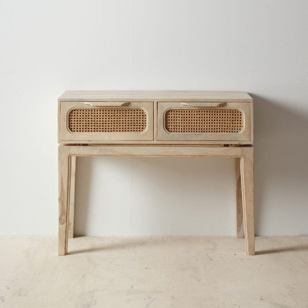 MILA Console Table in Wood and Rattan Natural Finish With 2 - Etsy