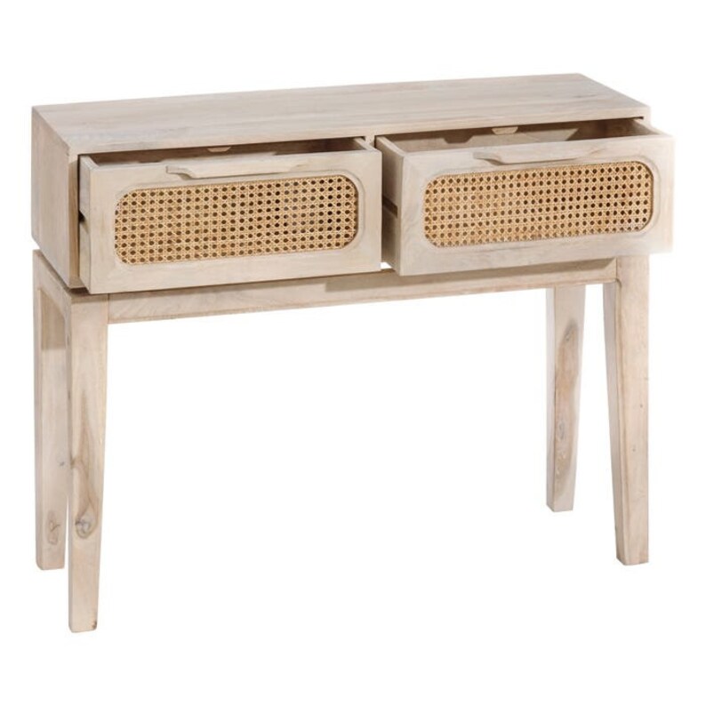 MILA Console Table in Wood and Rattan Natural Finish With 2 - Etsy