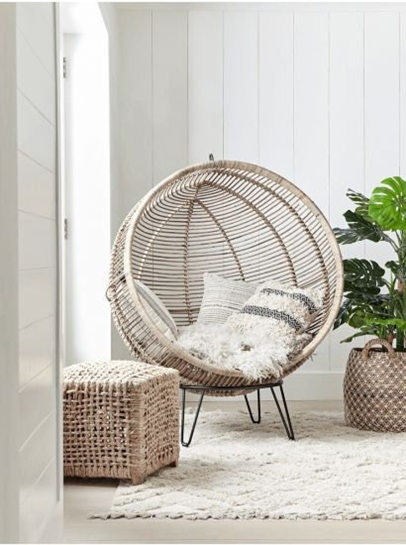 Round Rattan Cocoon Chair Rattan Hanging and Standingrattan - Etsy
