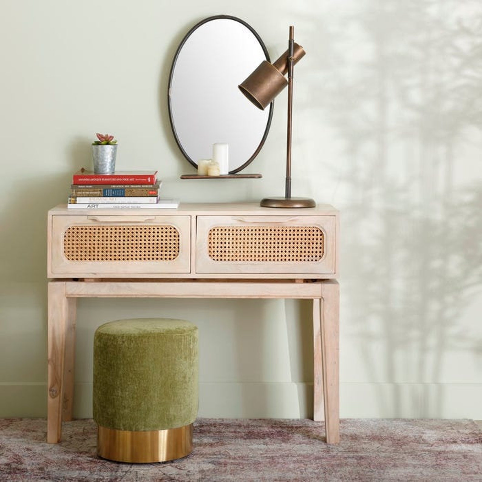 MILA Console Table in Wood and Rattan Natural Finish With 2 - Etsy