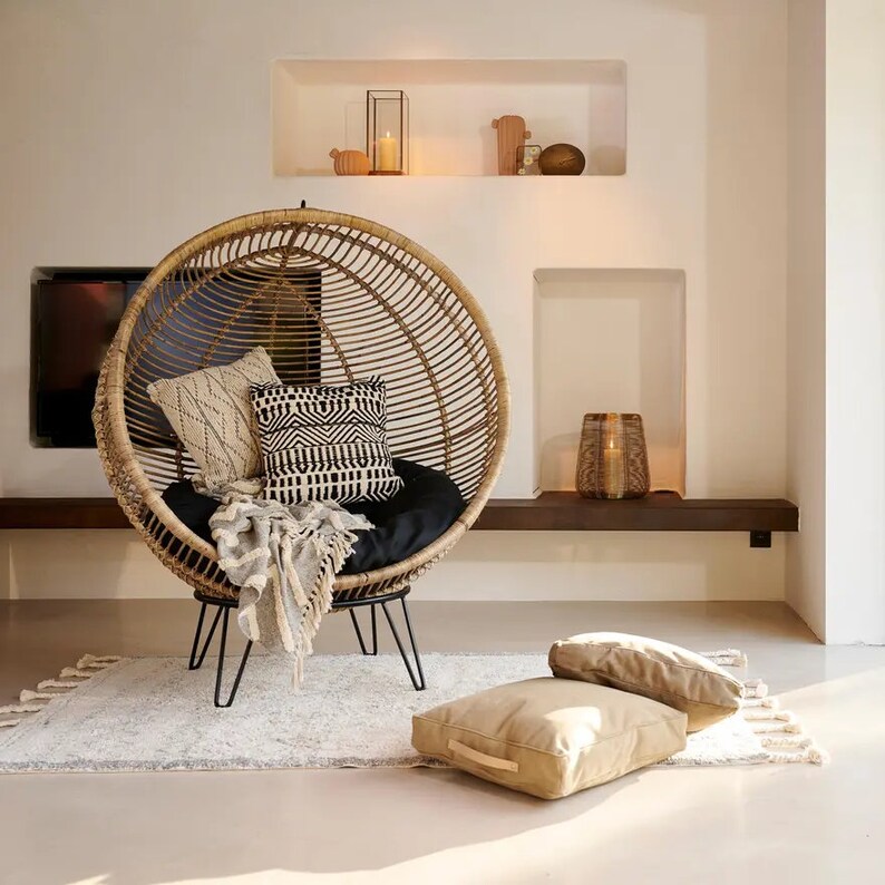 Round Rattan Cocoon Chair Rattan Hanging and Standingrattan - Etsy