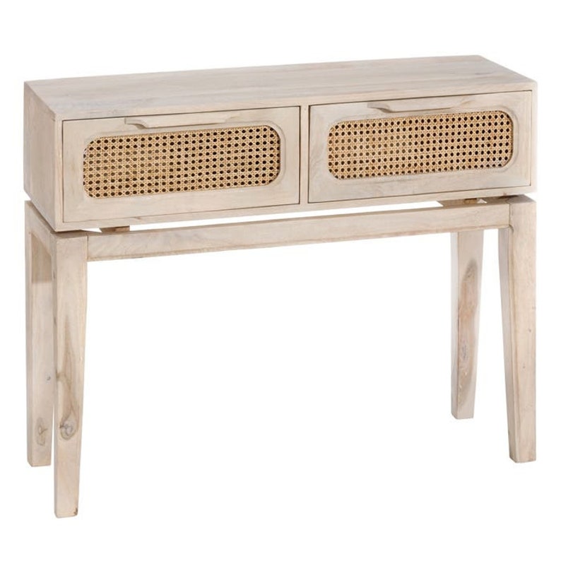 MILA Console Table in Wood and Rattan Natural Finish With 2 - Etsy