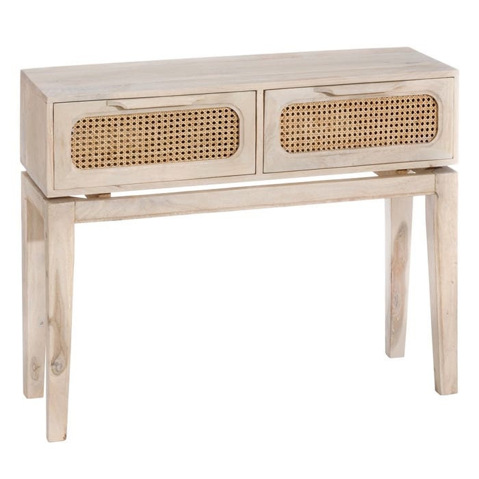 MILA Console Table in Wood and Rattan Natural Finish With 2 - Etsy