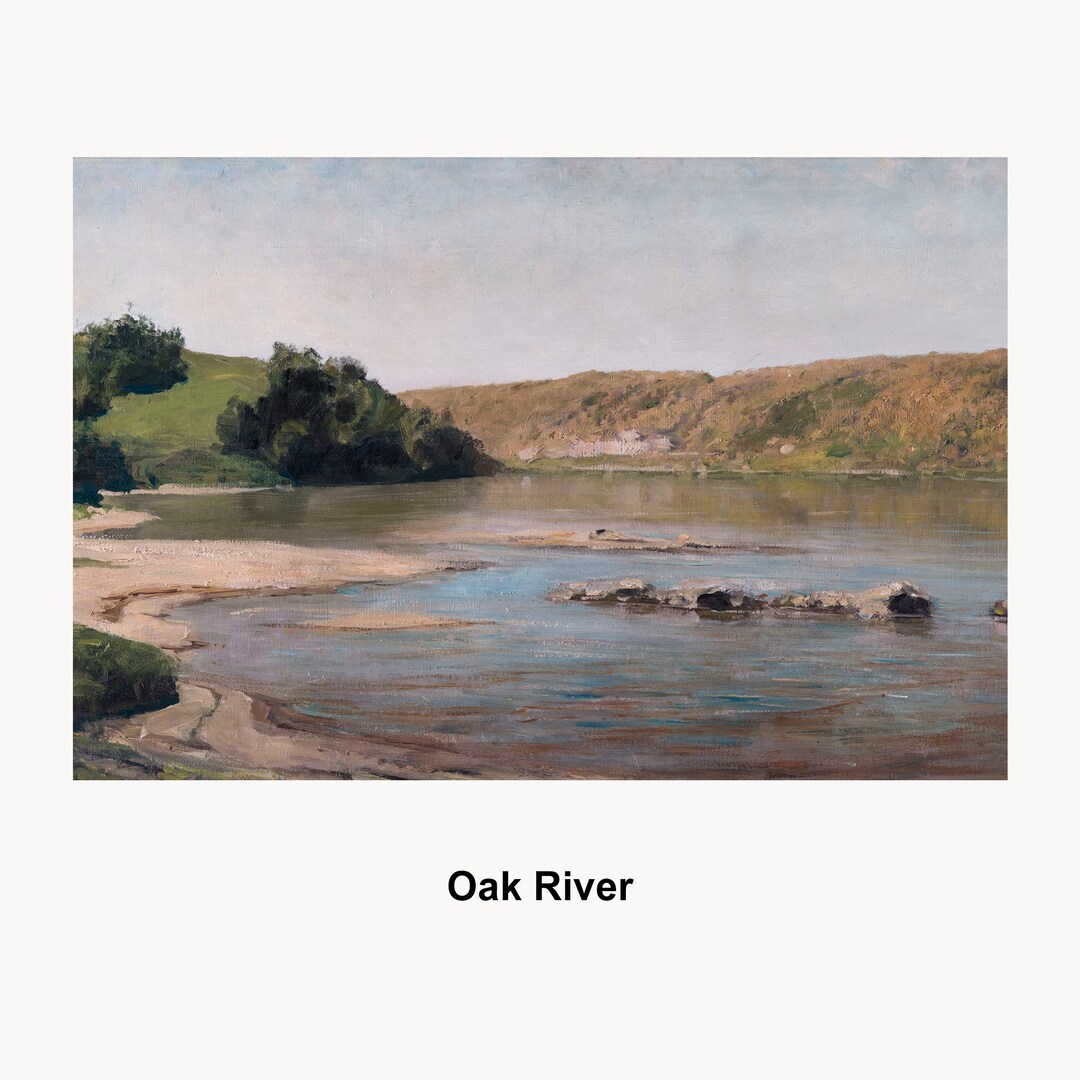 Vintage Landscape Art Printable Rustic Countryside Scene Tranquil River ...