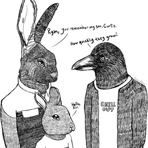 Animals Dressed as Humans Rabbit Bunny Crow Black and - Etsy