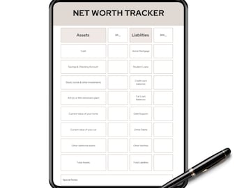Net Worth Tracker Printable, Net Worth Sheet Editable, Net Worth Page ...