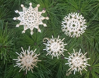 Straw Stars. Set of 5 Natural Handmade Snowflakes. Swedish Christmas ...