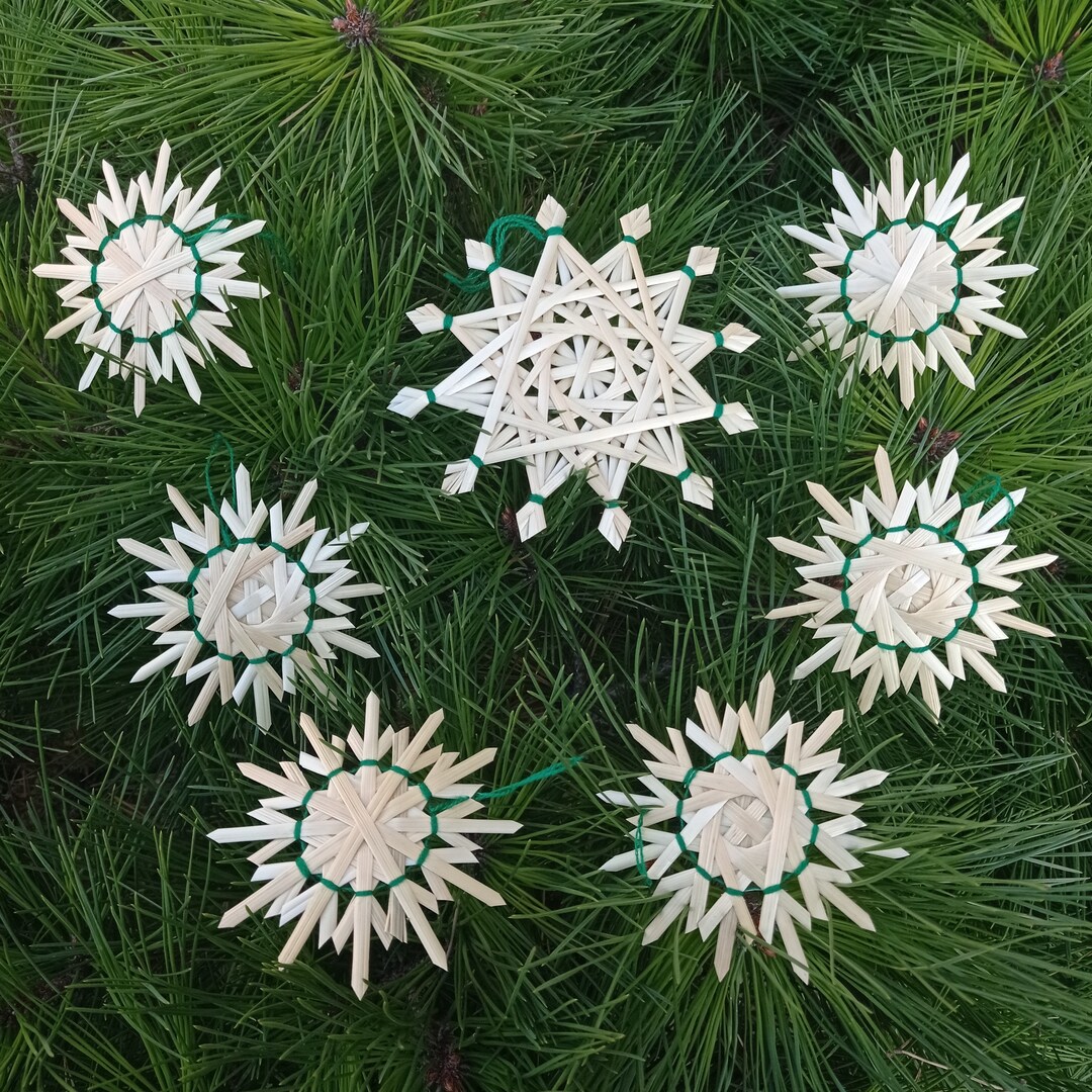 Set 7x Christmas Snowflake Ornaments. Straw Star. Swedish Xmas Decor ...
