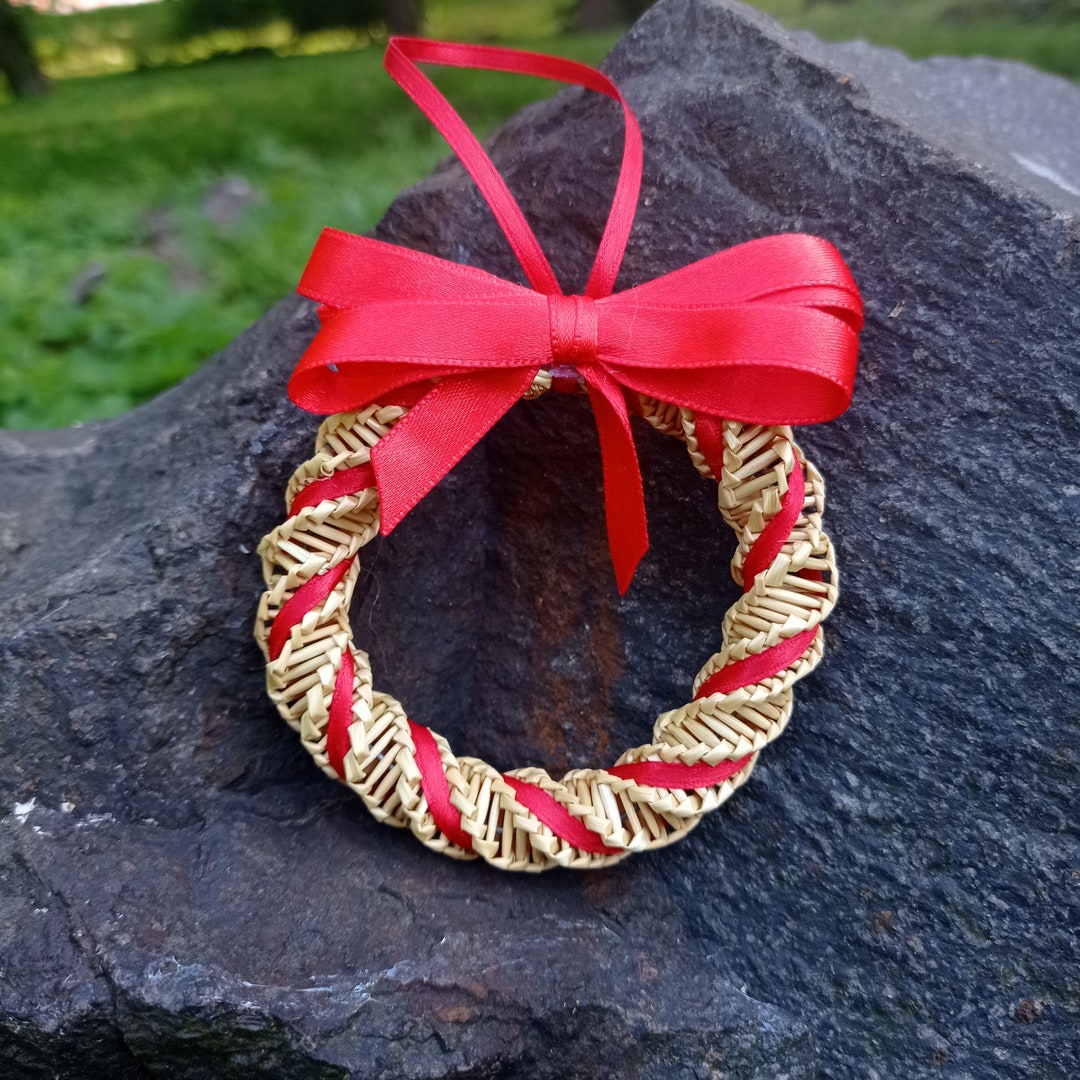 Swedish Christmas Tree Ornaments. Straw Wreath. Corn Dolly. Xmas Tree Decor Vintage Style ...