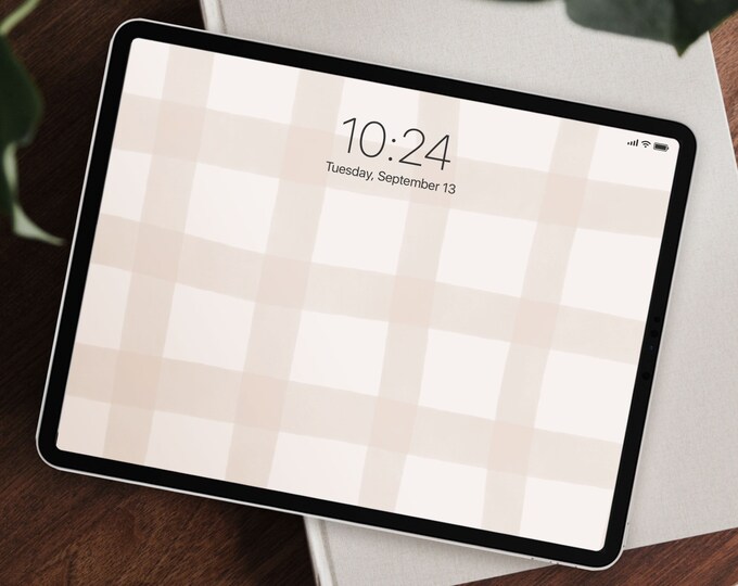 Beige Gingham iPad Wallpaper | Minimalist Tablet Background (digital ...